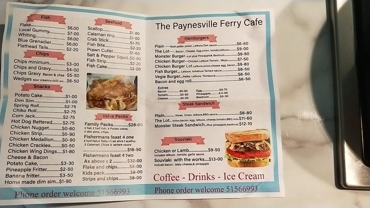 Menu at Ferry Cafe, Paynesville