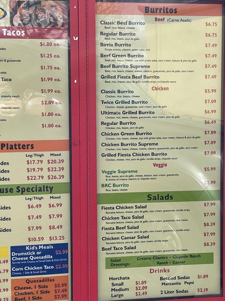 Menu at Fiesta Chicken restaurant, Boise, S Orchard St