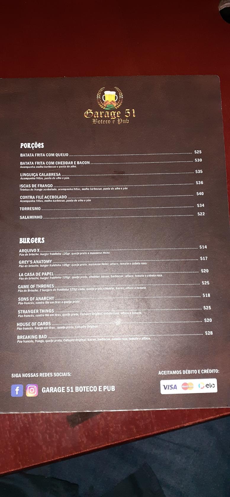 Menu em Garage 51 Rock 'n' Burger pub & Bar, Taubaté