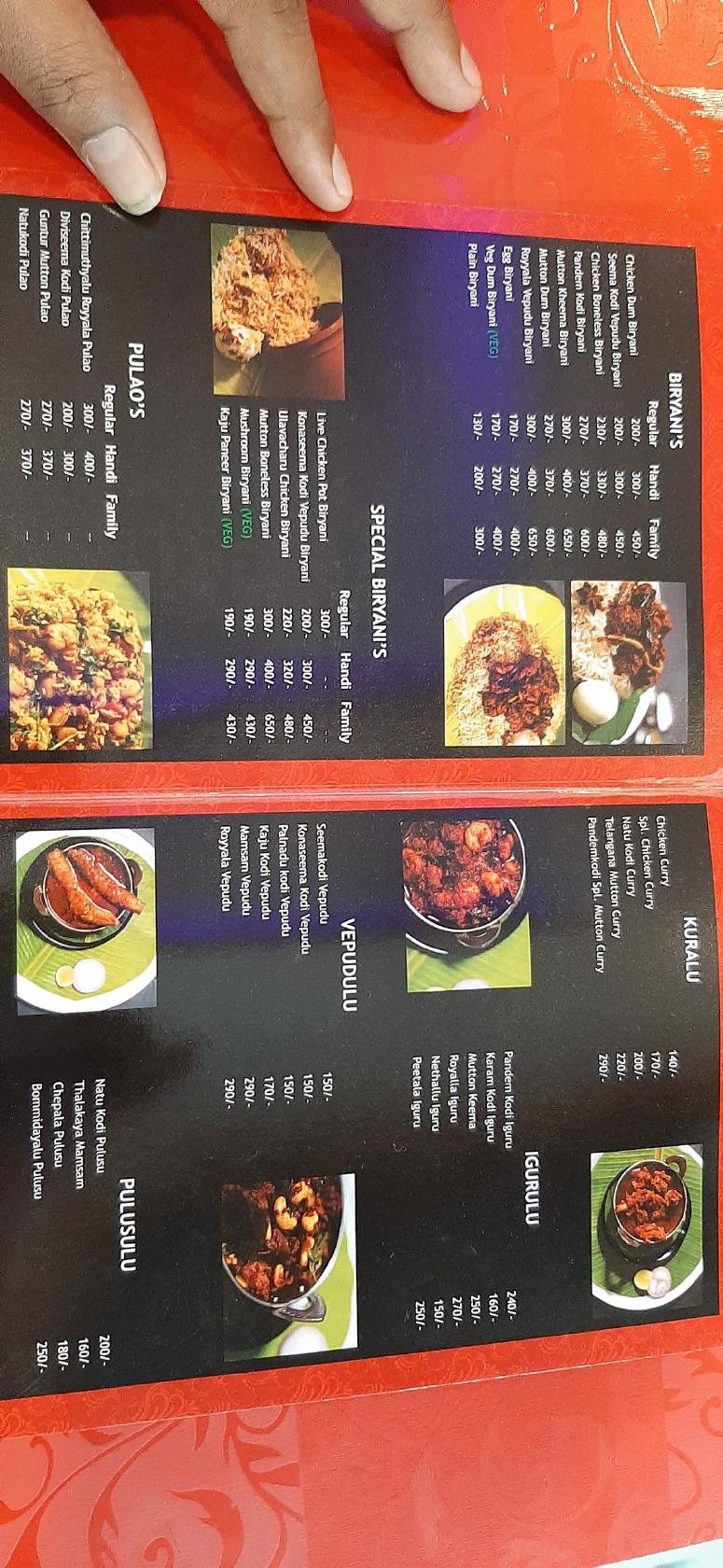 Menu at Pandem kodi Restaurant, Hyderabad, 8-3-167