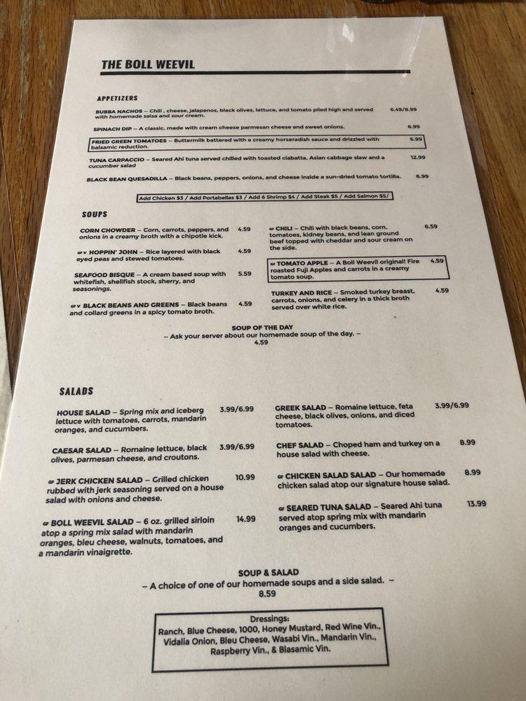 Menu at The Boll Weevil Cafe and Sweetery, Augusta