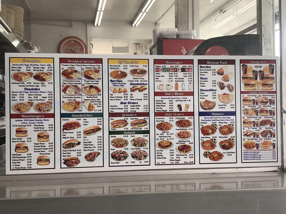Menu at Lucky Greek fast food, Riverside, Merrill Ave