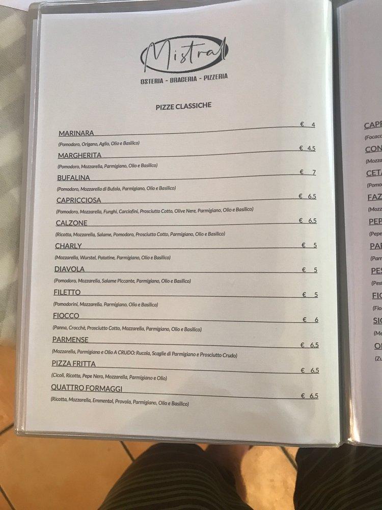 Menu da Mistral pizzeria, Bacoli