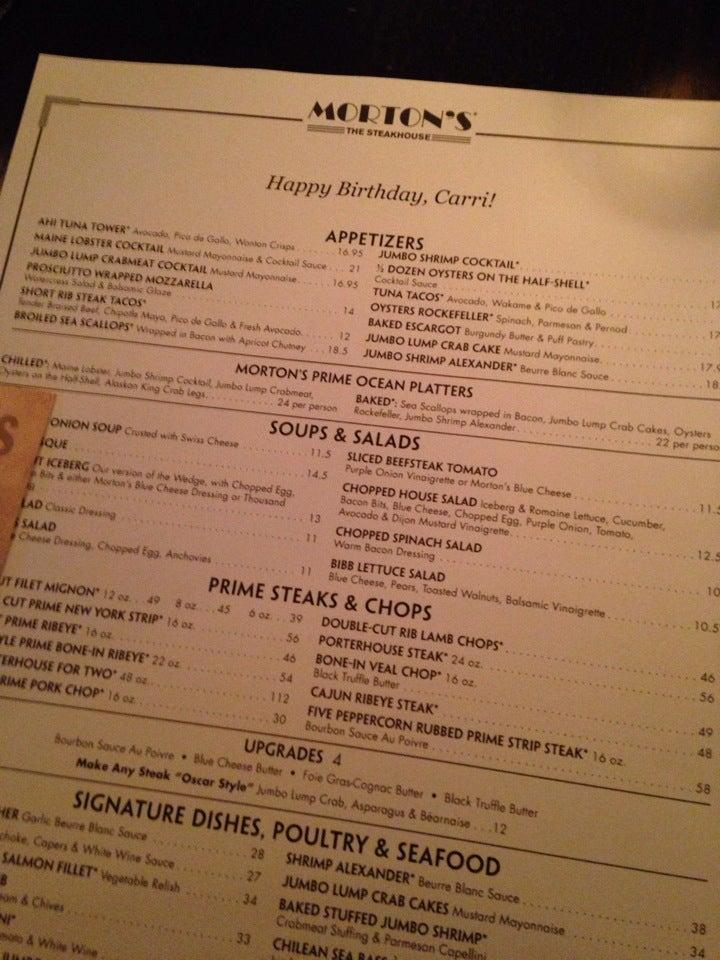 Menu at Morton's The Steakhouse, Scottsdale