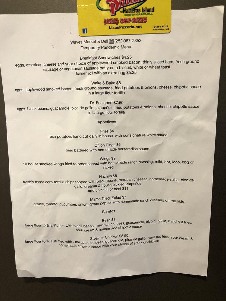Menu at Waves Market & Deli restaurant, Waves