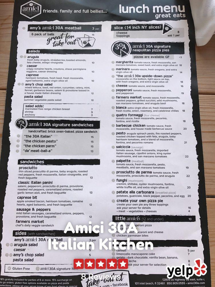 Menu at amici 30A Italian Kitchen pub & bar, Rosemary Beach