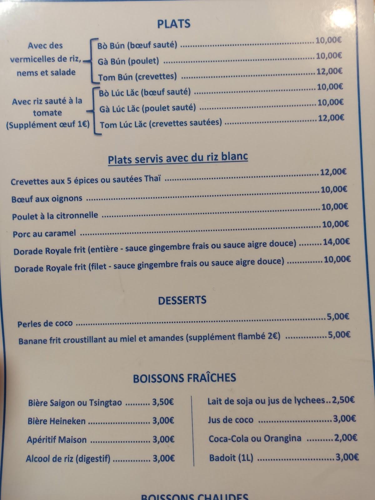 Menu au Restaurant Bo Bun 37, Tarbes