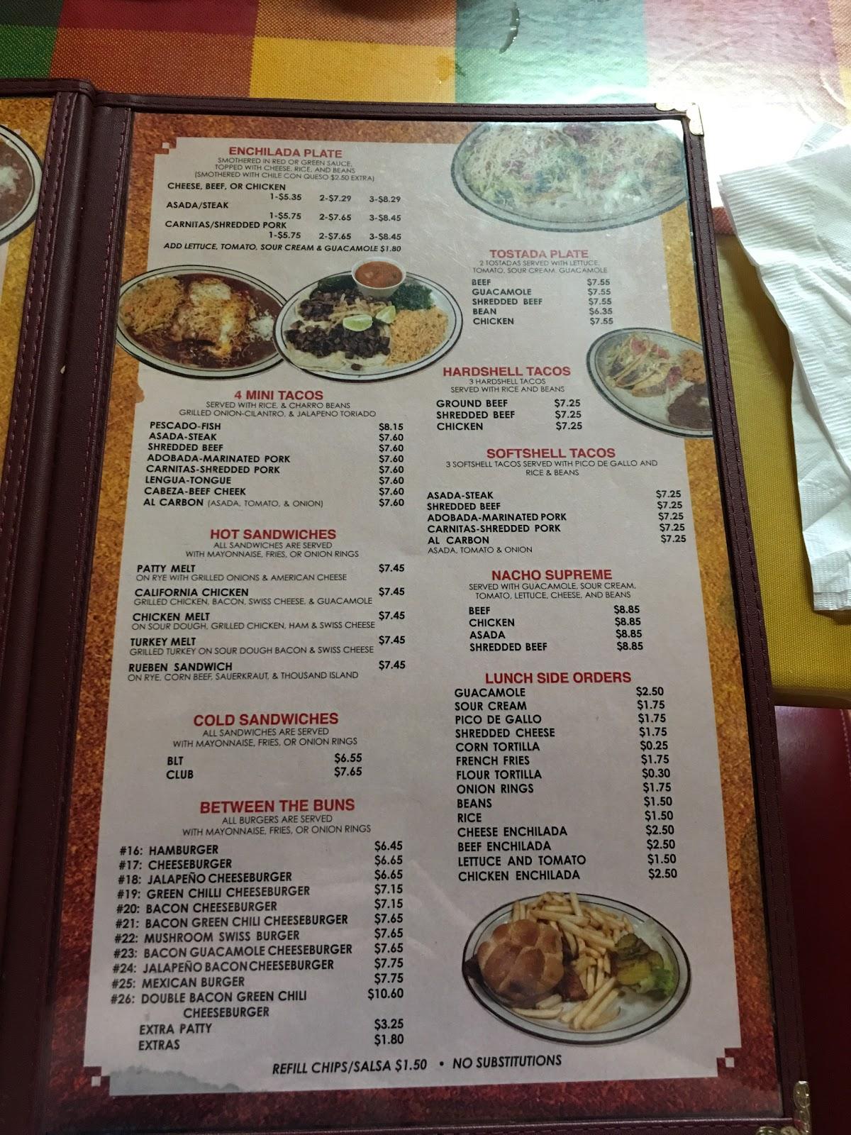 Menu at Jorge's Cafe, Ruidoso Downs, US-70