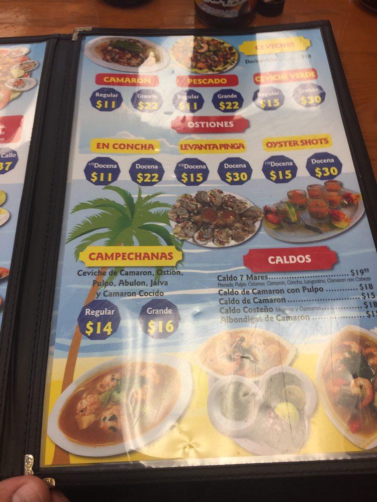 Menu at Mariscos El Moreno restaurant, Lynwood, Atlantic Ave