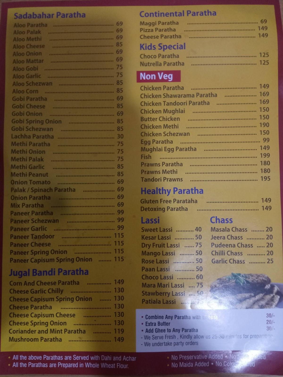 Menu at P 4 Paratha, Navi Mumbai