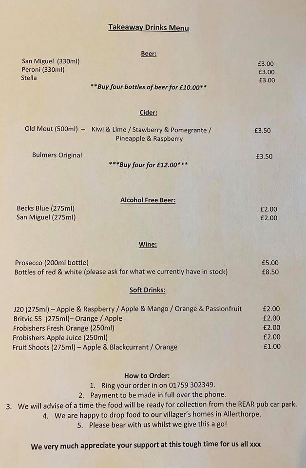 Menu at The Plough Inn pub & bar, Pocklington, Main Street
