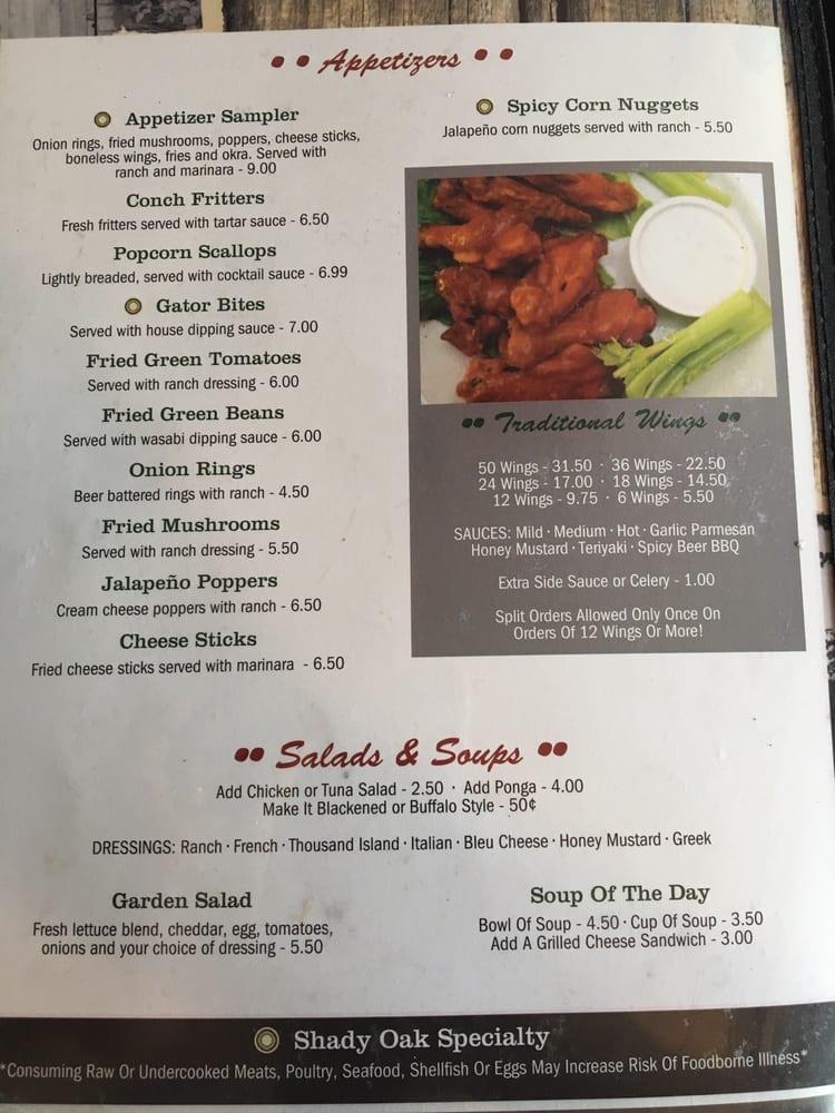 Menu at Shady Oak Restaurant, DeLand, New York Ave W
