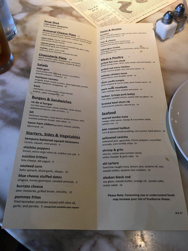 Menu at Va de Vi Bistro & Wine Bar, Walnut Creek
