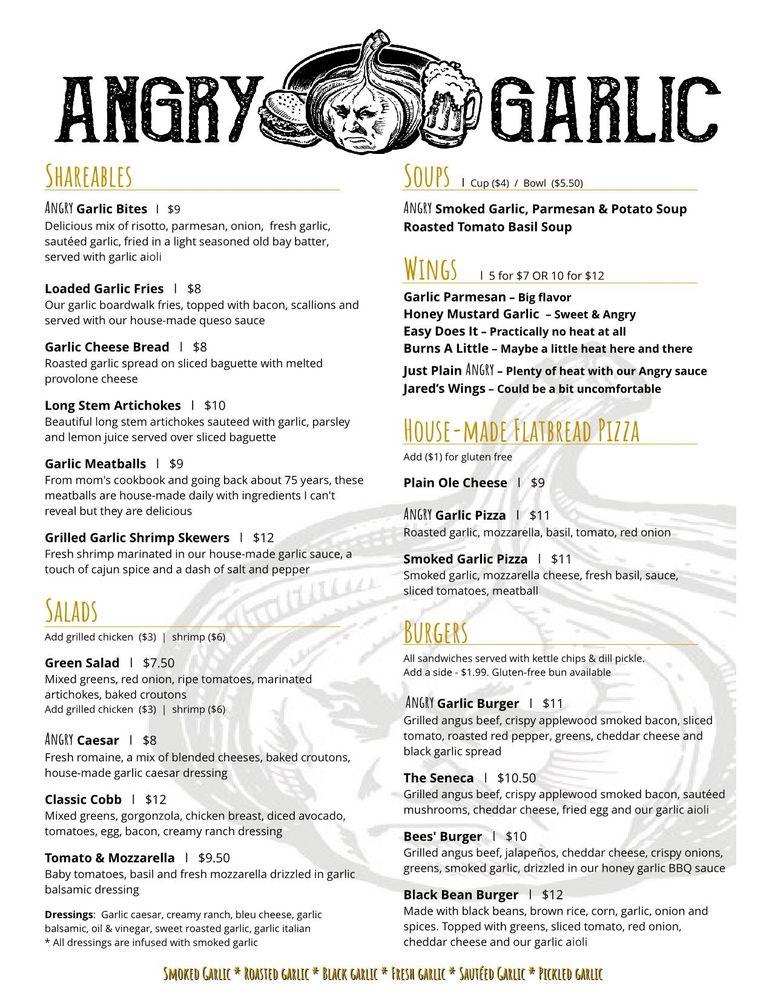 Menu at Angry Garlic pub & bar, Baldwinsville