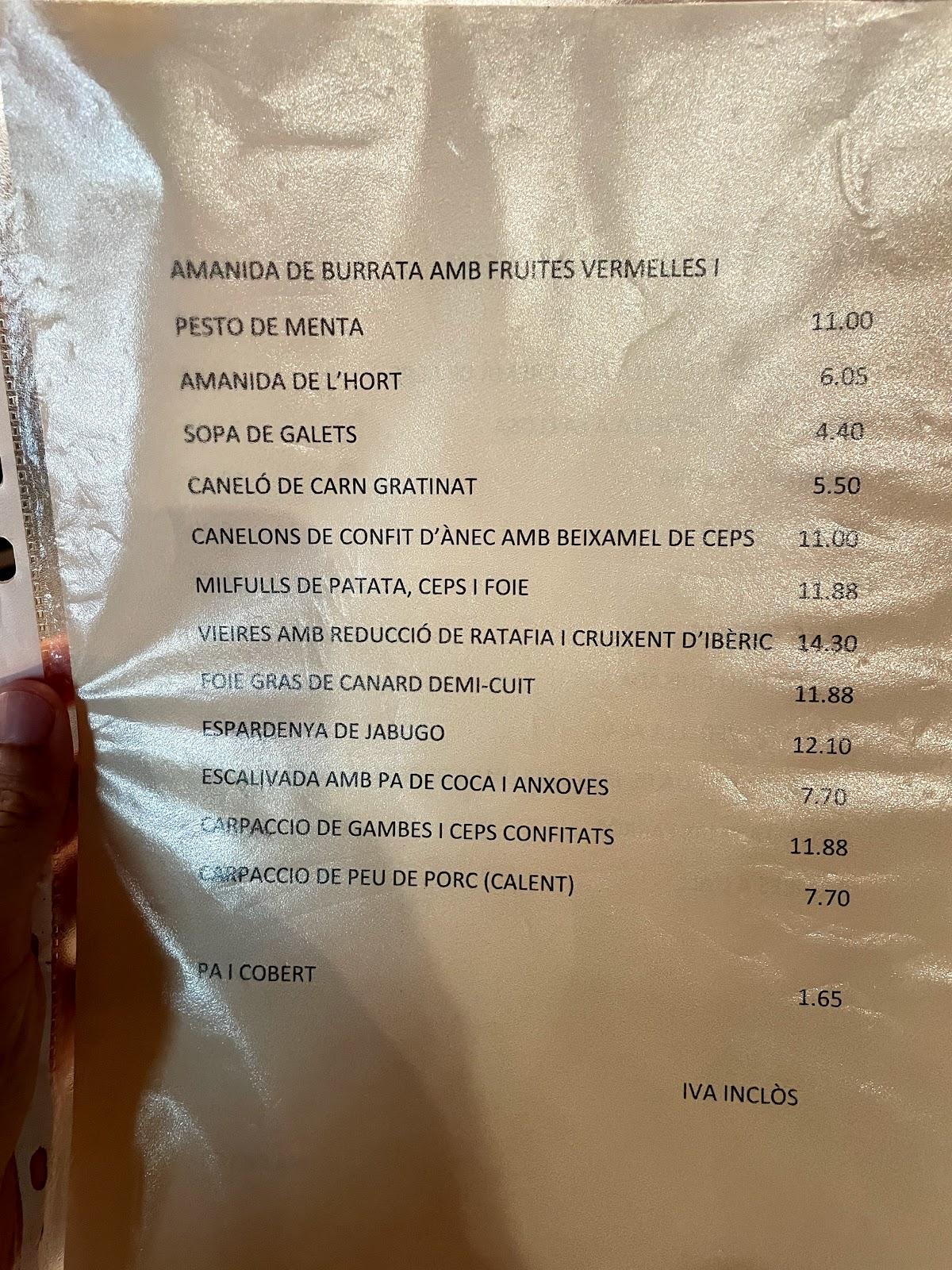 Menu at Can Po restaurant, Rocabruna, Carretera de Beget