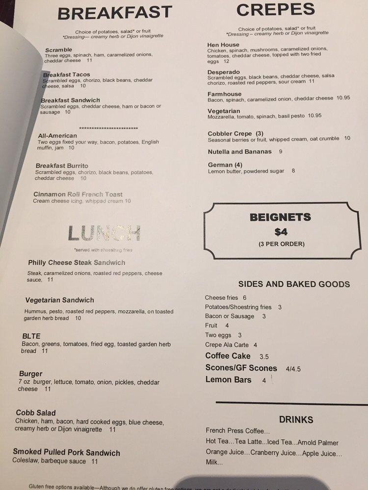 Menu at Creme restaurant, Reno