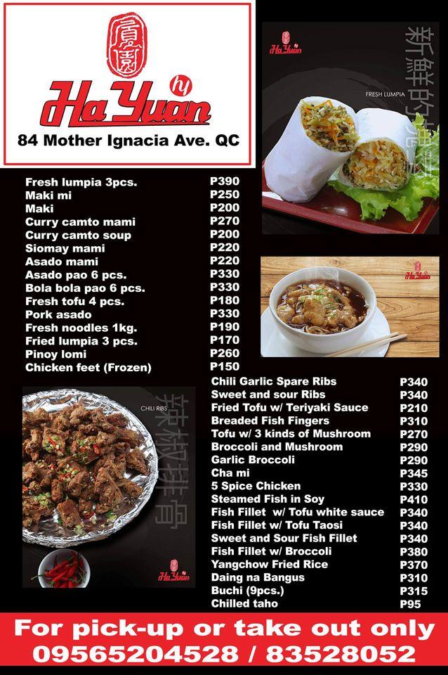 Menu at Ha Yuan restaurant, Quezon City, 84 Mother