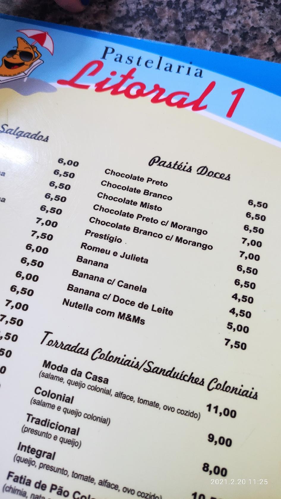 Menu em Pastelaria Litoral 1 restaurante, Osório, RS-030