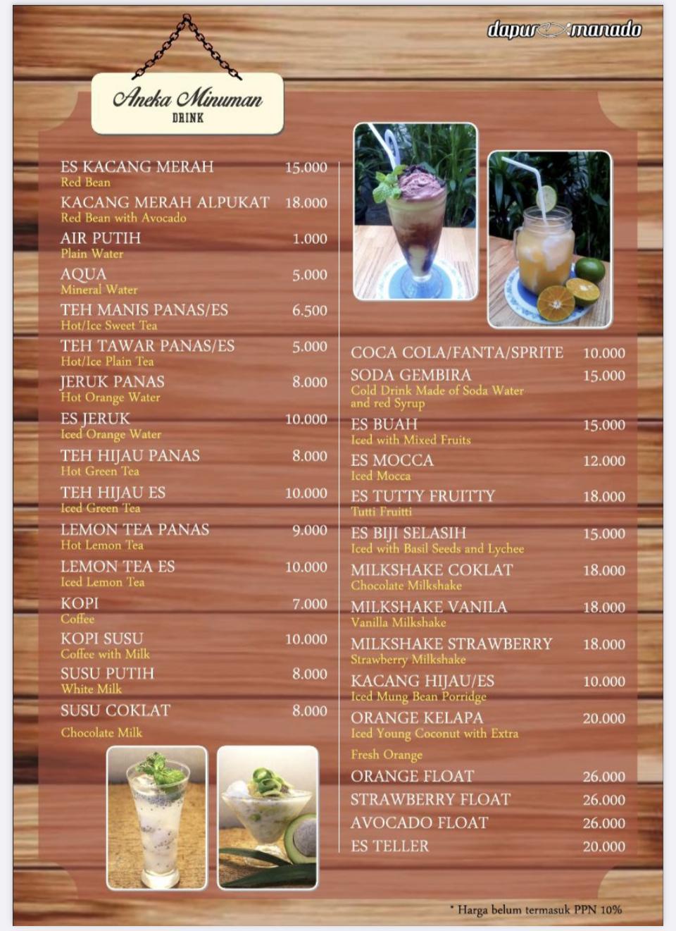 Menu at Dapur Manado Restaurant, Yogyakarta