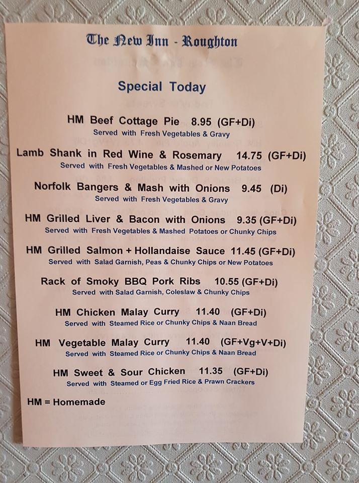 Menu at New Inn pub & bar, Roughton