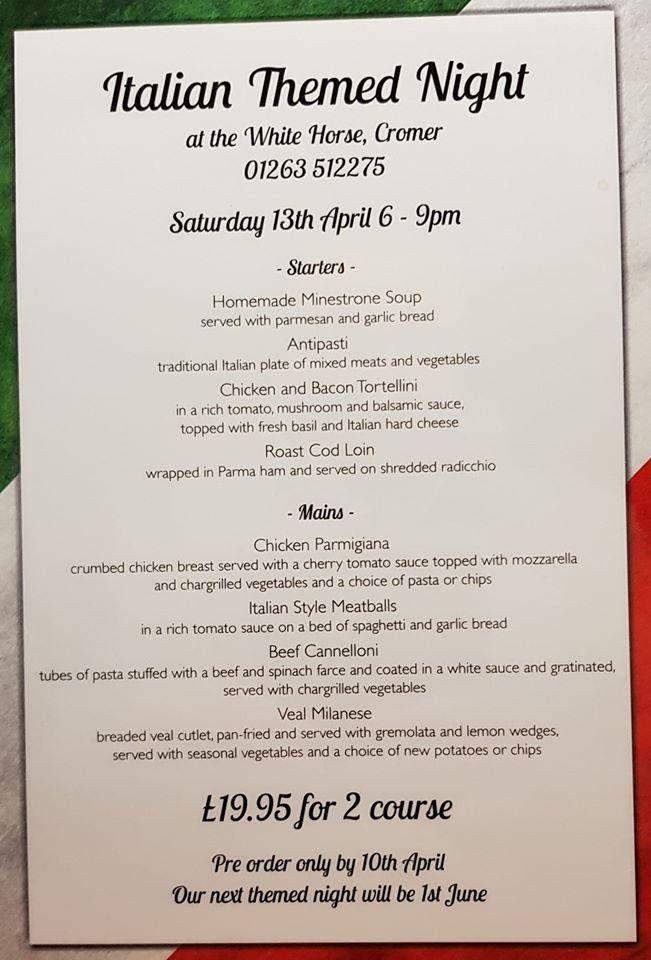 Menu at The White Horse pub & bar, Cromer, 24 West St