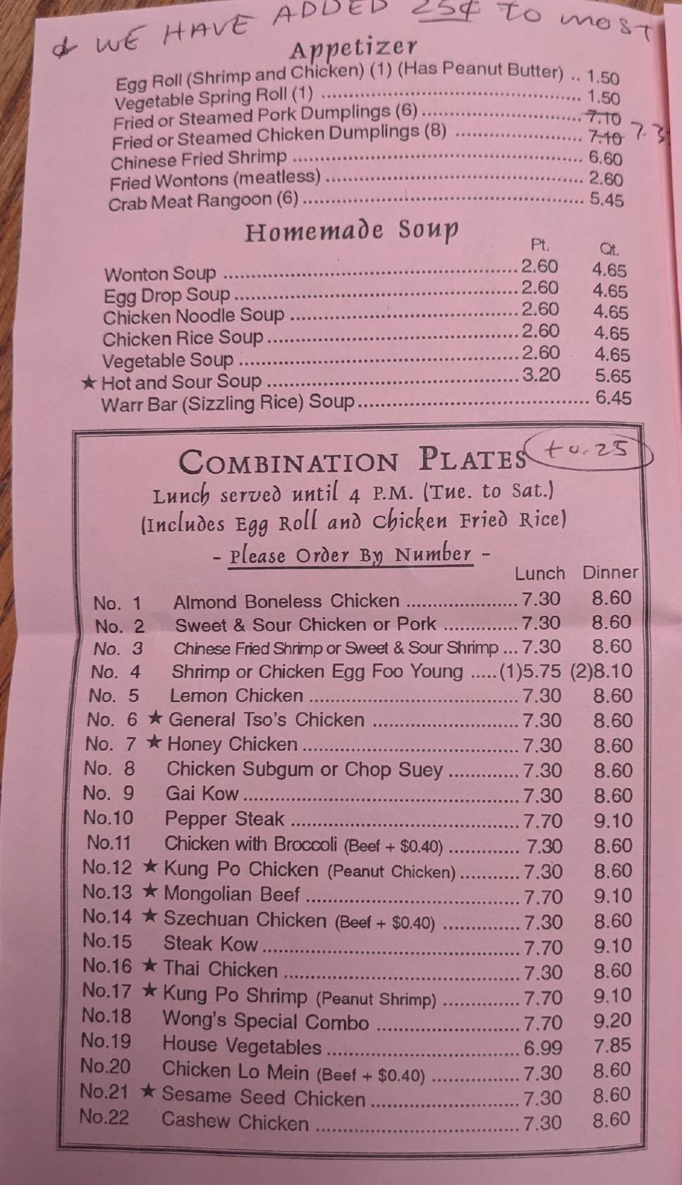 Menu at Wong's Garden fast food, Troy