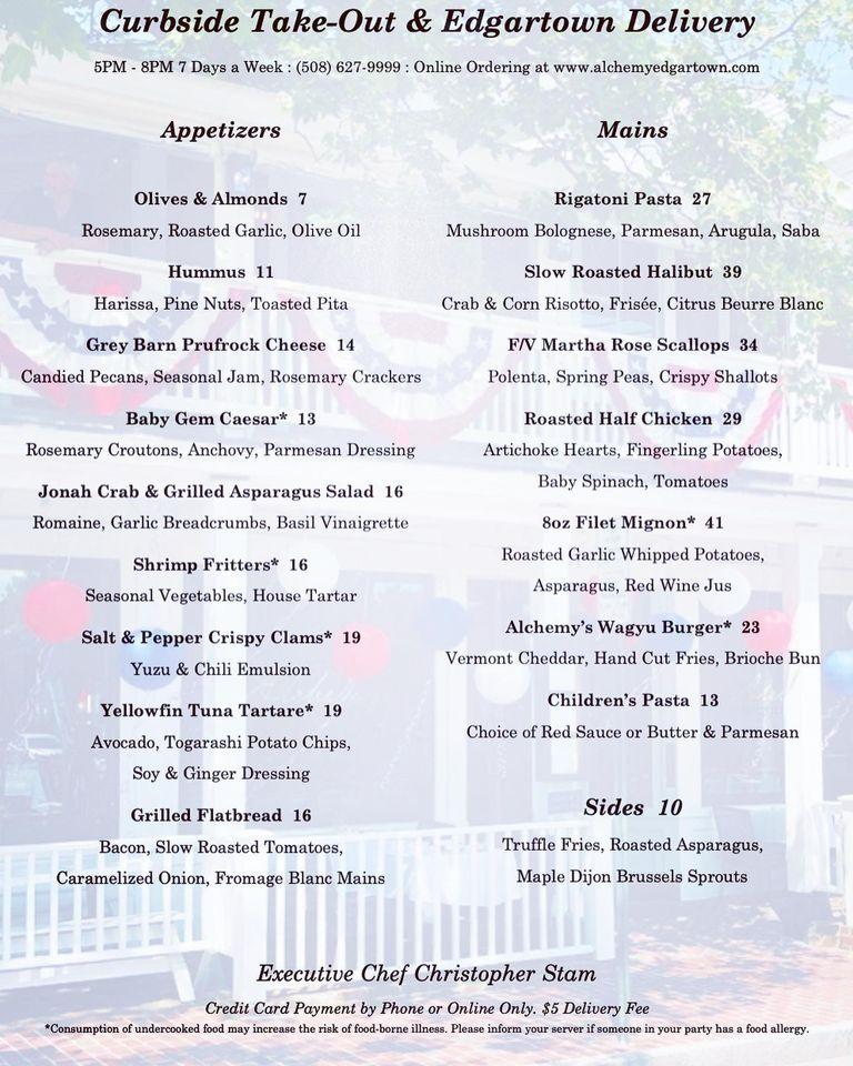 Menu at Alchemy Bistro & Bar, Edgartown