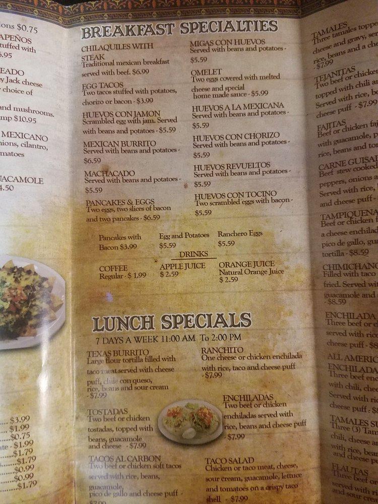 Menu at Anita Mexican Restaurant, Conroe