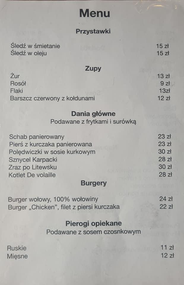 Menu at Central Bar, Karpacz
