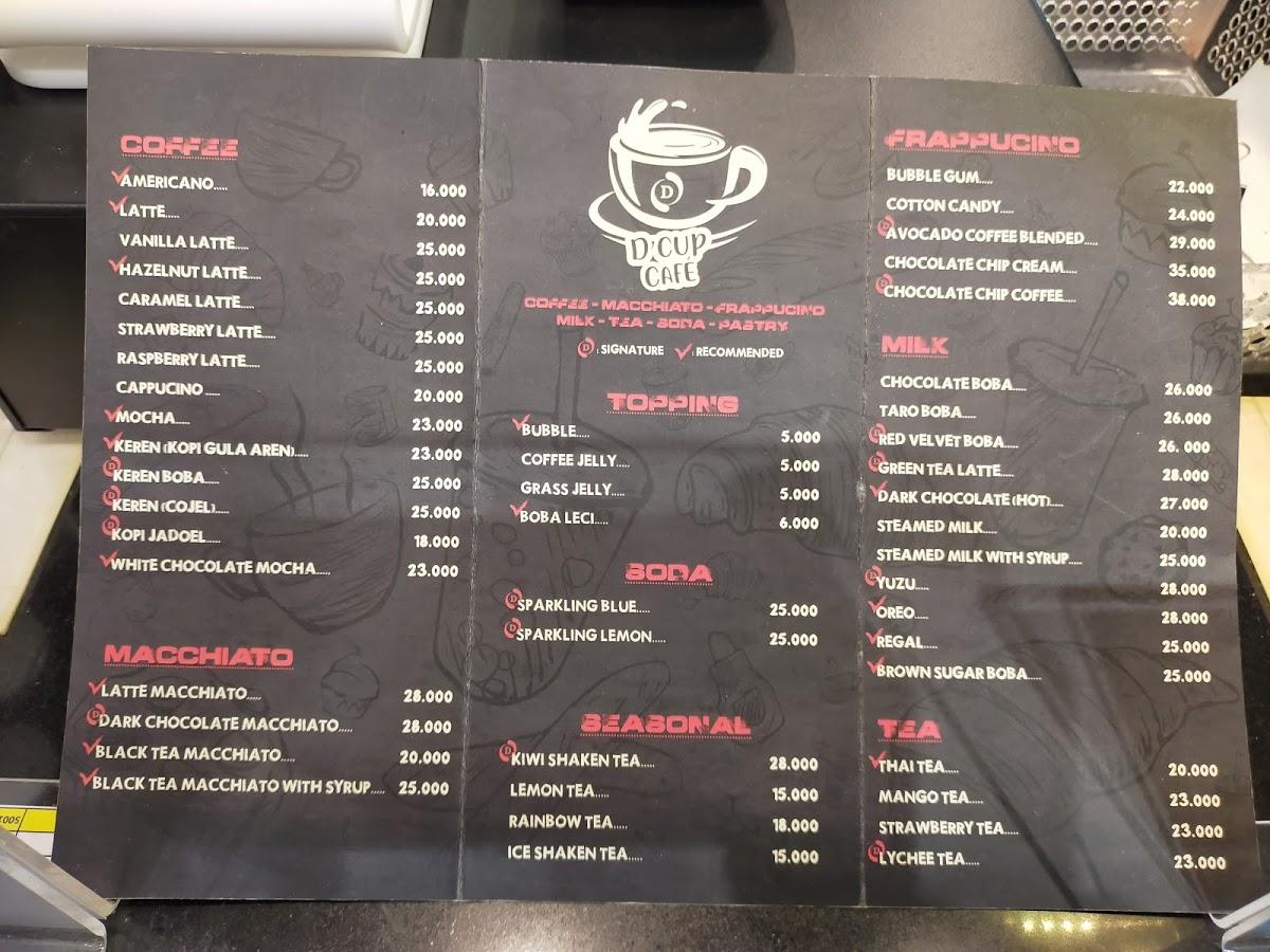 Menu at D’Cup Cafe Artha Gading, North Jakarta