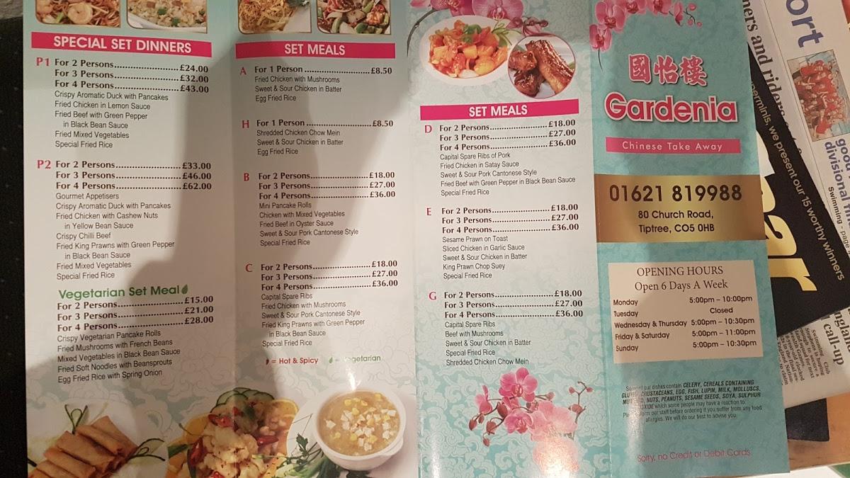 Menu at Gardenia fast food, Tiptree