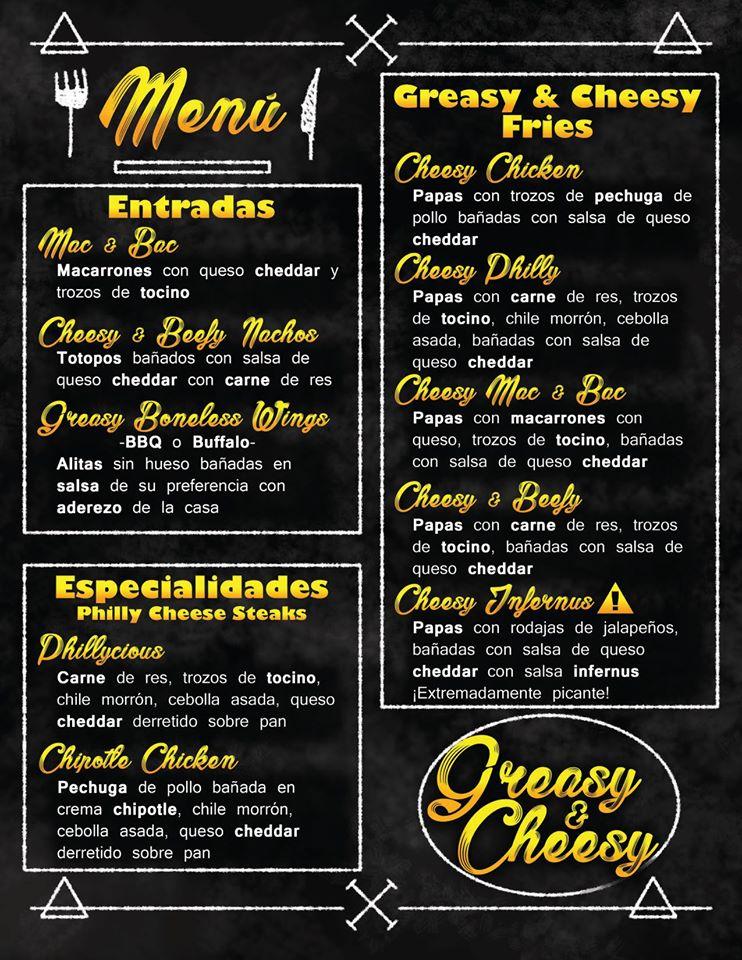 Menu at Greasy and Cheesy restaurant, Tijuana