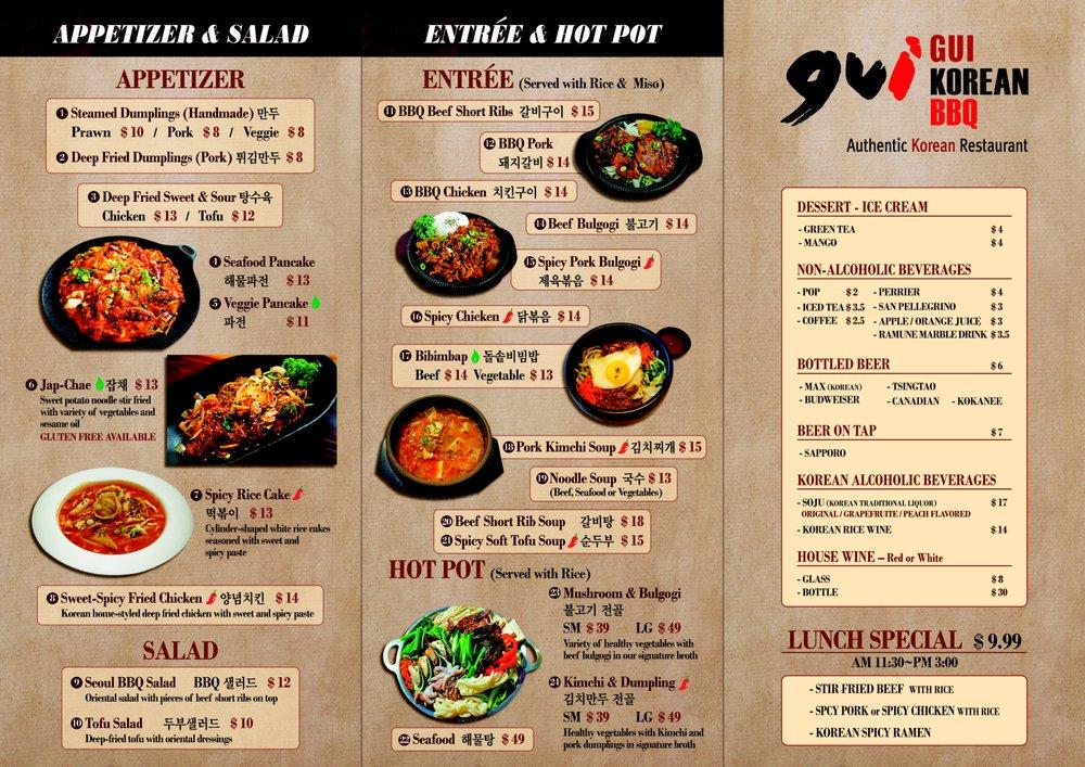 Menu at Korean BBQ Gui, Kamloops
