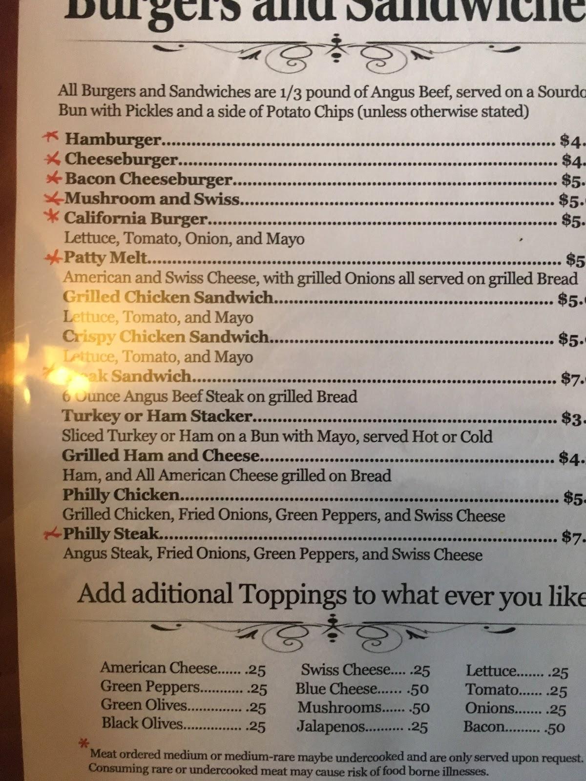 Menu at Kate's Bar, Barron