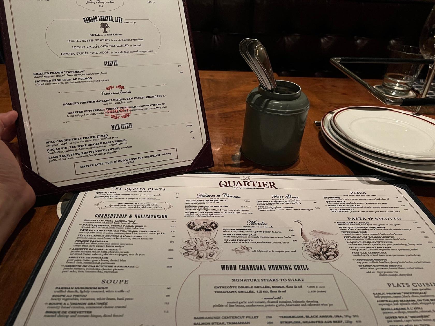 Menu at Le Quartier restaurant, Jakarta