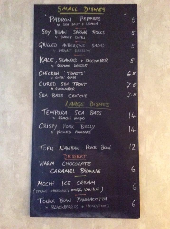 Menu at Mr Tanaka's restaurant, Hertford