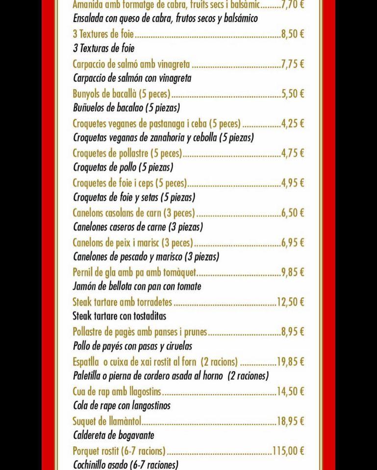Menu at Restaurant Diagonal, Pineda de Mar