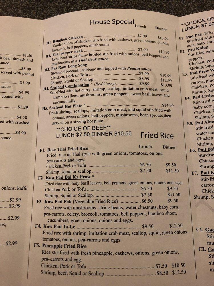 Menu at Rose Thai restaurant, Toledo