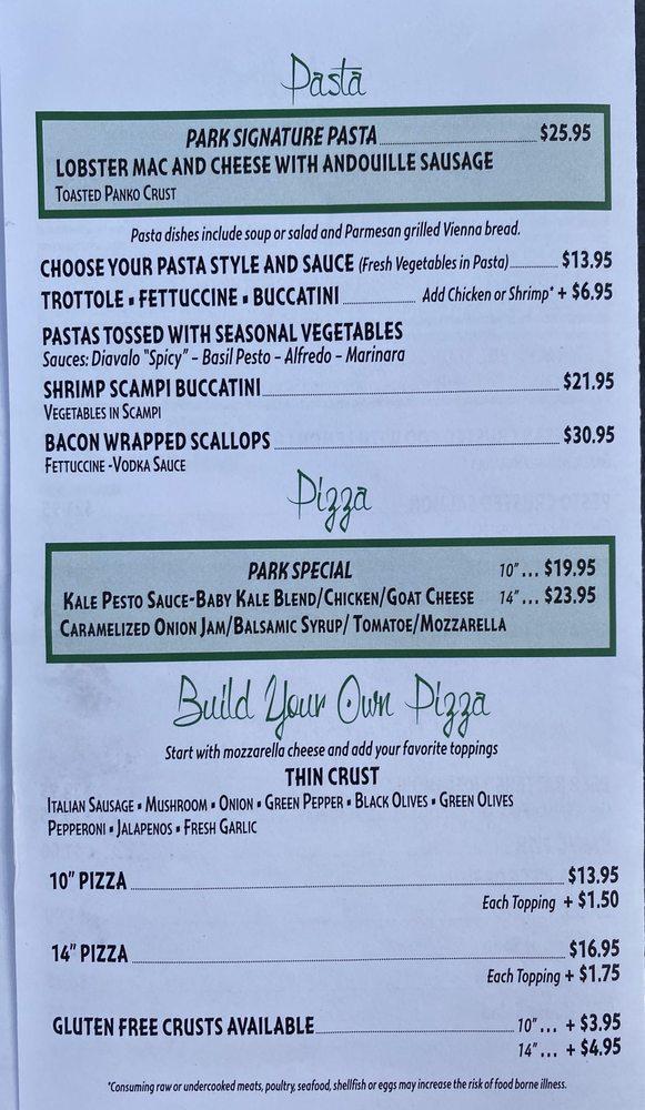 Menu at Sandra's on the Park pizzeria, Hales Corners