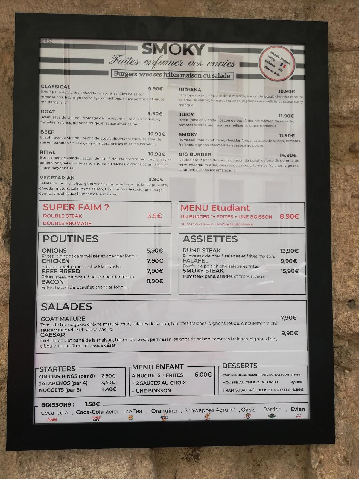 Menu at SMOKY GRILL BURGER restaurant, Montpellier