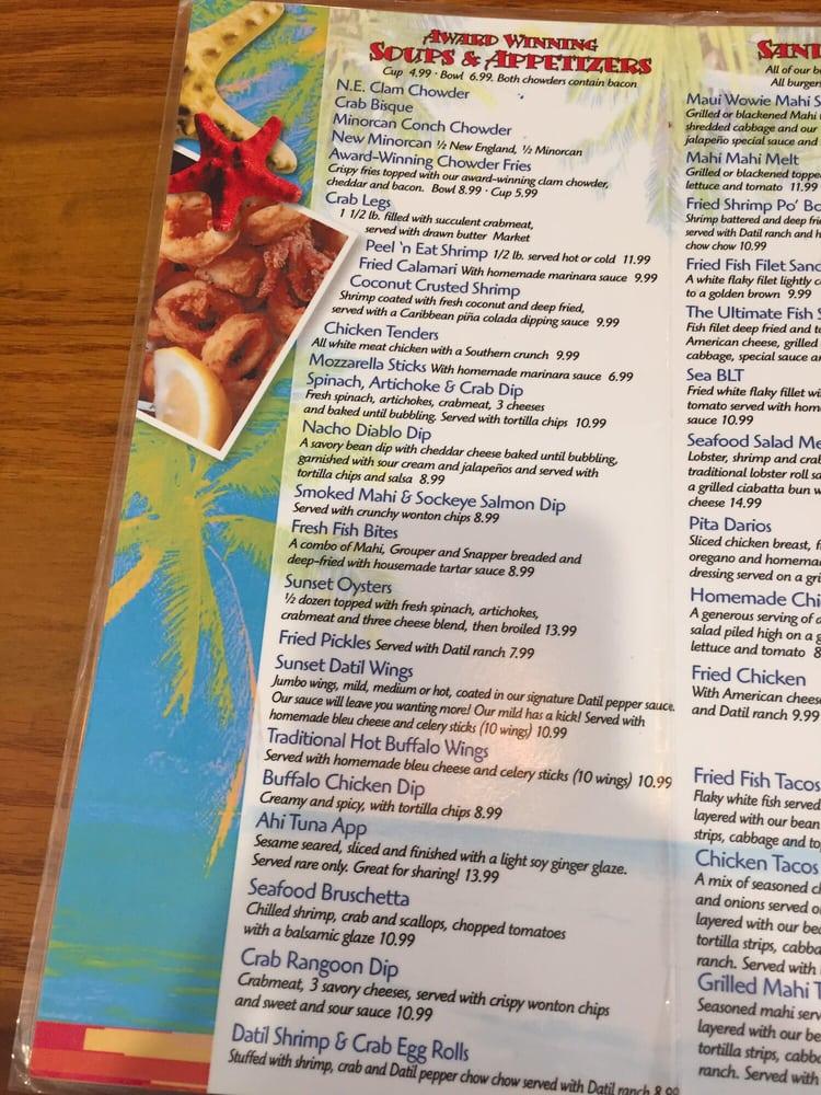 Menu at Sunset Grille pub & bar, St. Augustine, 421 A1A Beach Blvd