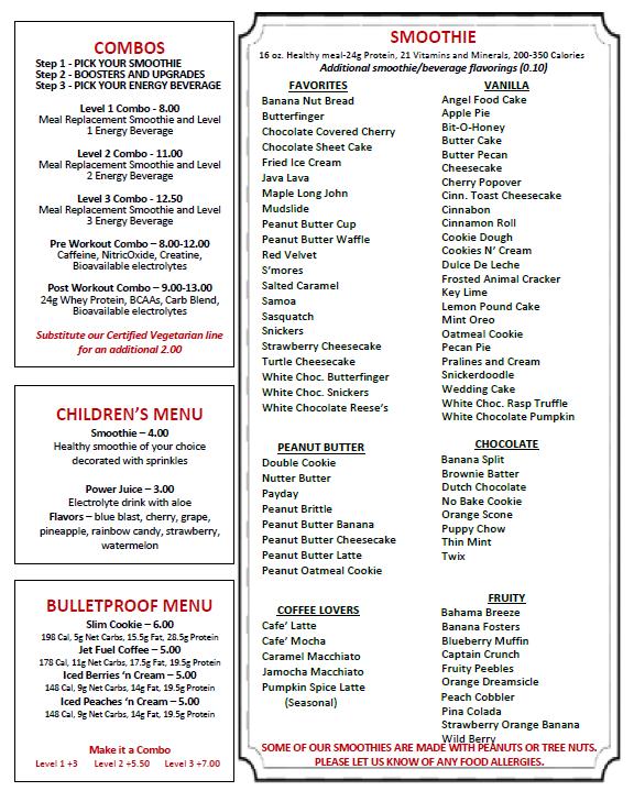 Menu at The Gathering Nutrition and Energy Spot pub & bar, Oklahoma City