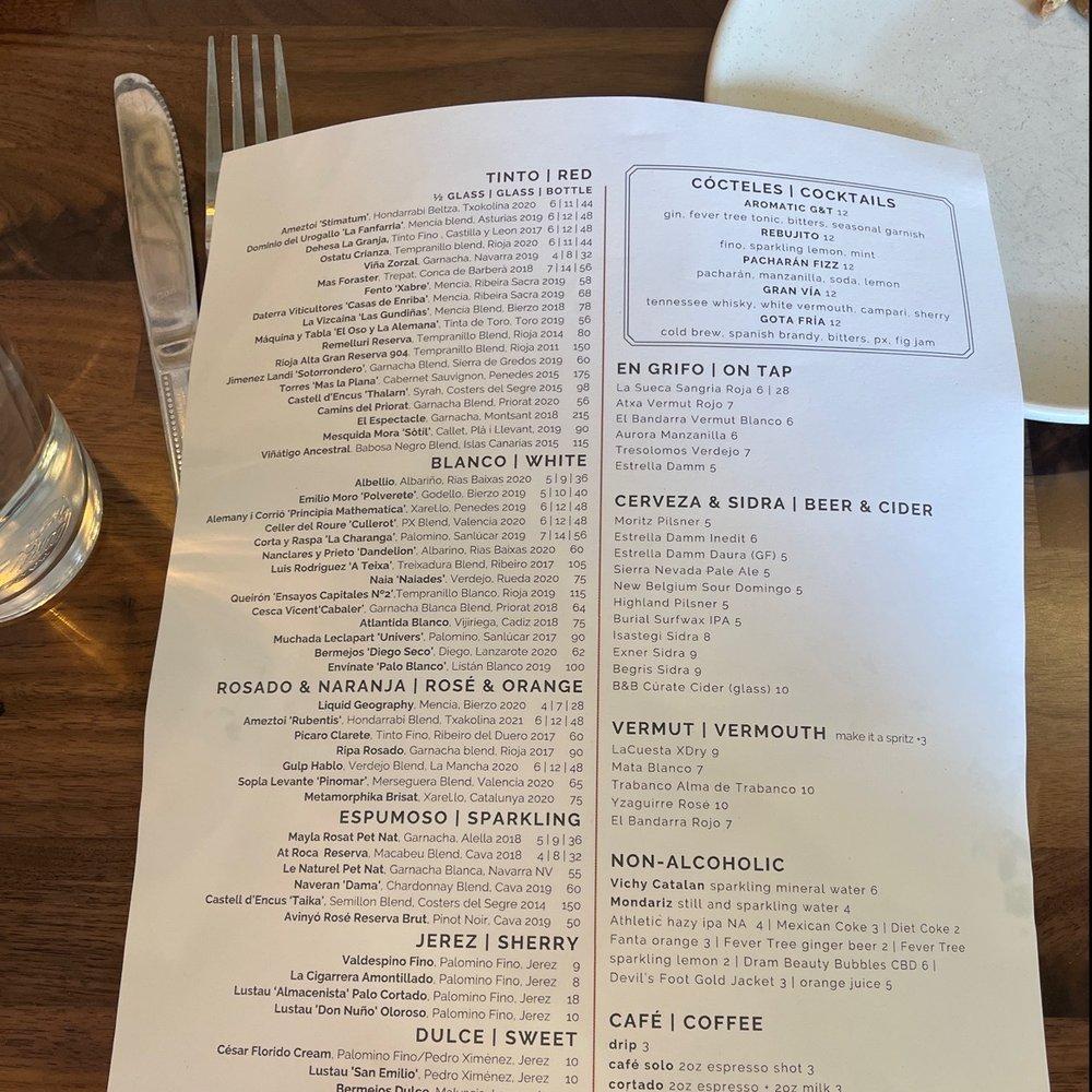 Menu at La Bodega by Cúrate restaurant, Asheville