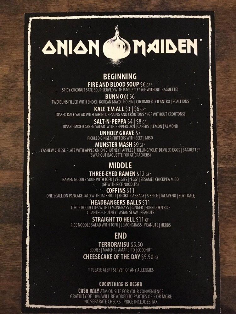 Menu at Onion Maiden restaurant, Pittsburgh