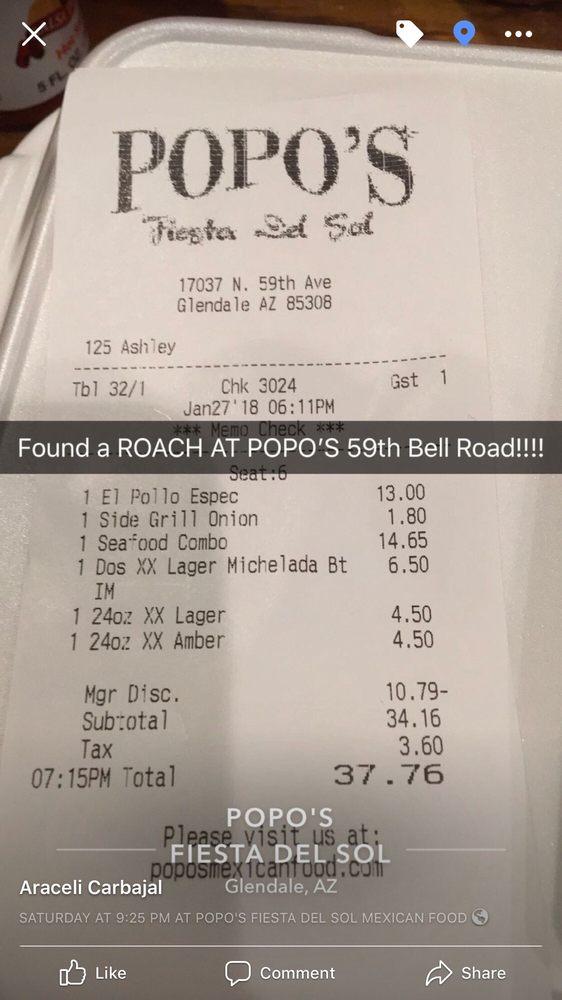 Menu at Popo's Fiesta Del Sol pub & bar, Glendale, N 59th Ave
