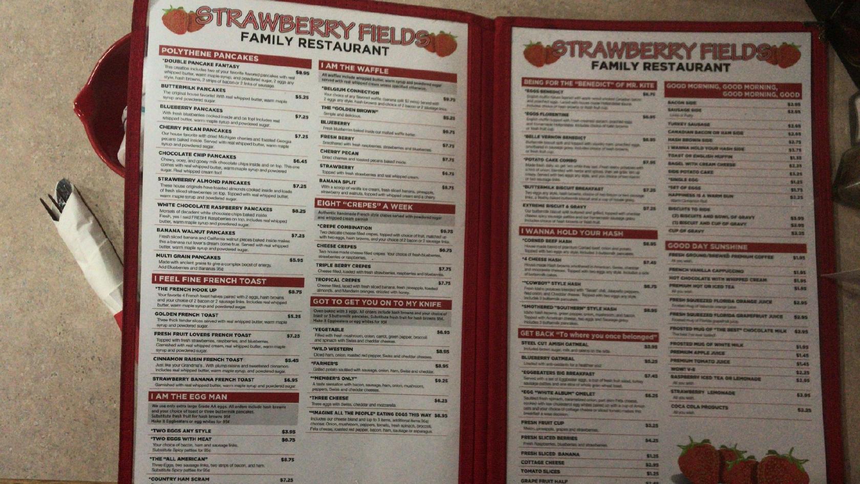 Menu at Strawberry Fields Restaurant, New Baltimore