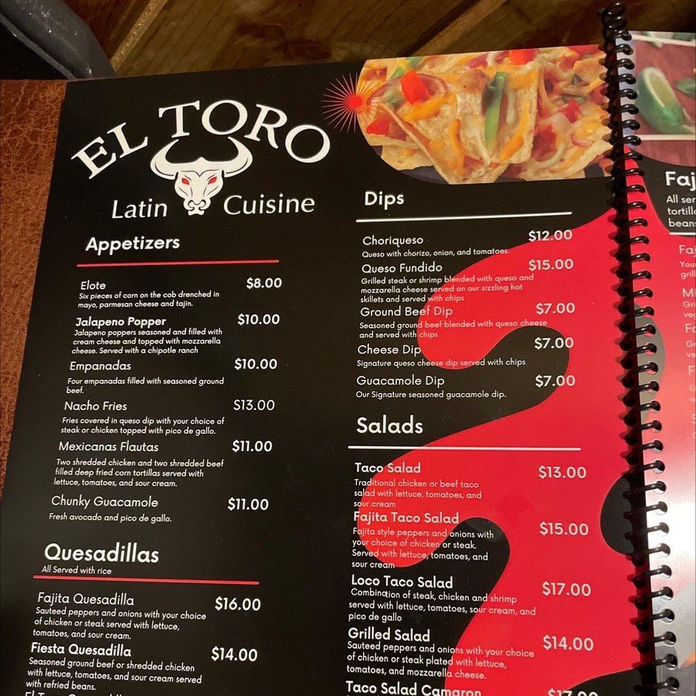 Menu at El Toro Latin Cuisine restaurant, Manistee
