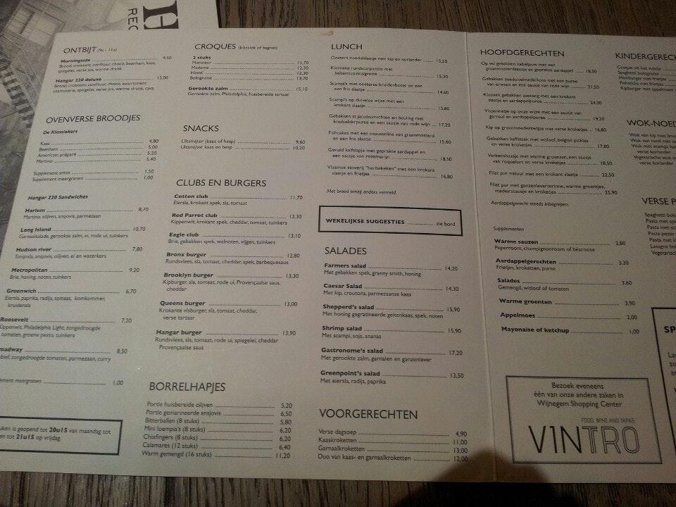 Menu at Hangar 220, Sint-Niklaas
