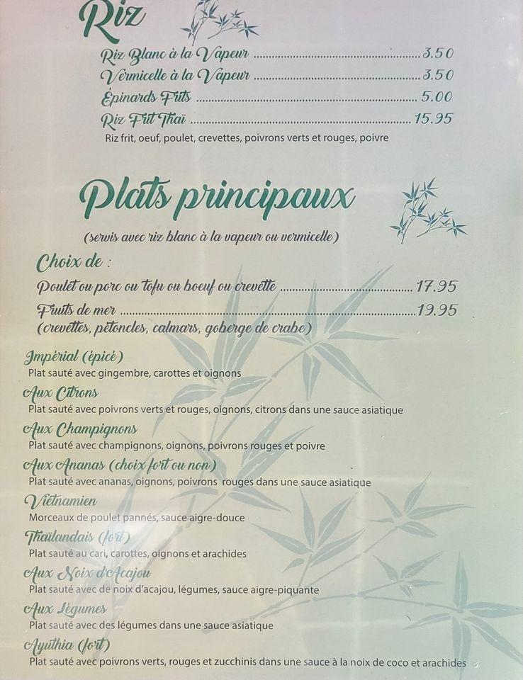 Menu au Khmer Angkor Express restaurant, Sainte-Julie