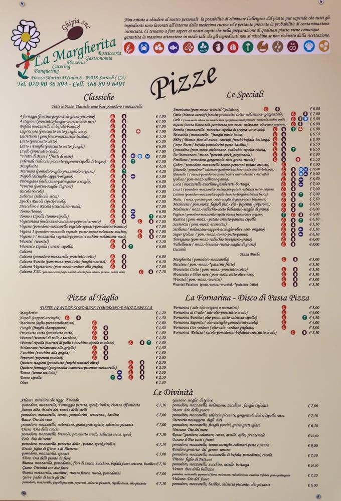 Menu da La Margherita Risto-Pizza pizzeria, Sarroch, Piazza Martiri D ...